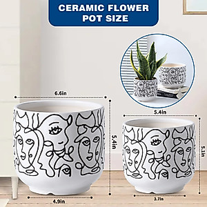 Gohearin Ceramic Planters for Indoor Plants Plant Pots 2 Pack White Flower Pots 5.4 and 6.6 Inch Decorative Succulent Pots Set with Drainage Holes for Outdoor Gardening Home