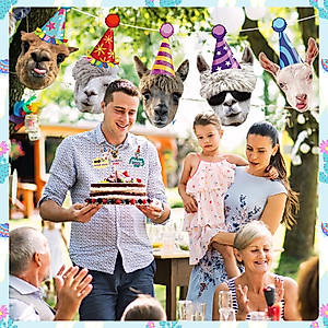 Llama Birthday Garland Funny Alpaca Face Portrait Bunting Banner 24 pcs Llama Cactus Cake Cupcake Topper Hilarious Mexican Bday Party Decoration Baby Shower Supplies