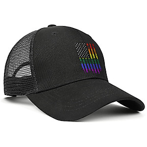 ONEYUAN American Rainbow Flag Gay Pride Hat Adjustable Unisex Mesh Baseball Cap Cool Hat