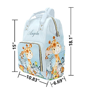 Cute Safari Jungle Animals Diaper Bag Backpack with Name for Men Women Custom Nursing Baby Bags Shoulders Travel Bag Daypack