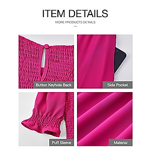 BTFBM Women Casual Summer Dresses 2024 Spring Crew Neck Ruffle Short Sleeve Floral Print Smocked Boho Flowy Maxi Dress(Solid Rose Red, Small)