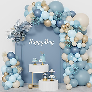 172Pcs Dusty Blue Balloons Arch Garland Kit, Dusty Baby Pastel Blue Chrome Gold Blue Sand White Confetti Balloon for Boy Baby Shower Decorations Bridal Shower Gender Reveal Birthday Party Supplies