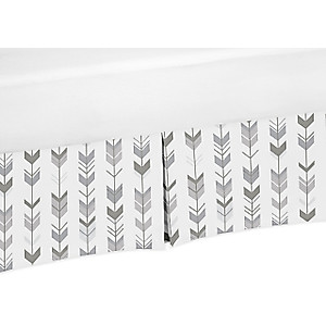 Grey and White Boy or Girl Unisex Pleated Crib Bed Skirt Dust Ruffle for Woodland Arrow Collection by Sweet Jojo Designs