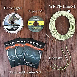 Maxcatch Fly Fishing Line (Weight Forward, Floating) and Fly Line combo with backing leader and tippet (1F/2F/3F/4F/5F/6F/7F/8F/9F/10F) (Line Combo Moss Green, WF6F 100FT)