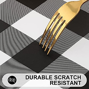 smiry Rectangle Table Cloth Cover, Elastic Waterproof Fitted Vinyl Table Covers for 6 FT Tables, Flannel Backed Buffalo Plaid Tablecloth for Picnic, Camping, Outdoor (Black and White, 30 x 72 Inches)