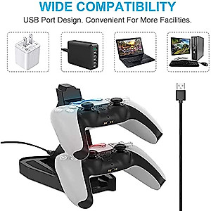 Find-MyWay PS5 Controller Charger, Dual USB Charging Station for Playstation 5 DualSense Controller Charger Charging Dock Station Stand with LED Indicator, Compatible for Sony PS5 DualSense Controller