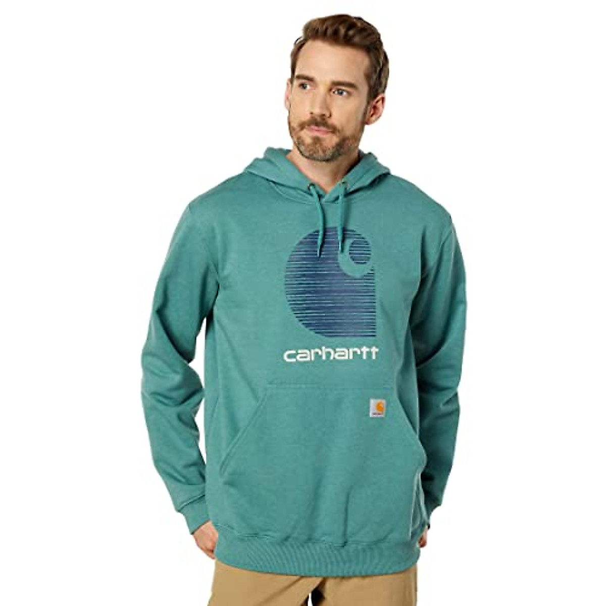 Carhartt Men's Rain Defender Loose Fit Midweight C Logo Graphic Sweatshirt, Slate Green Heather, Large
