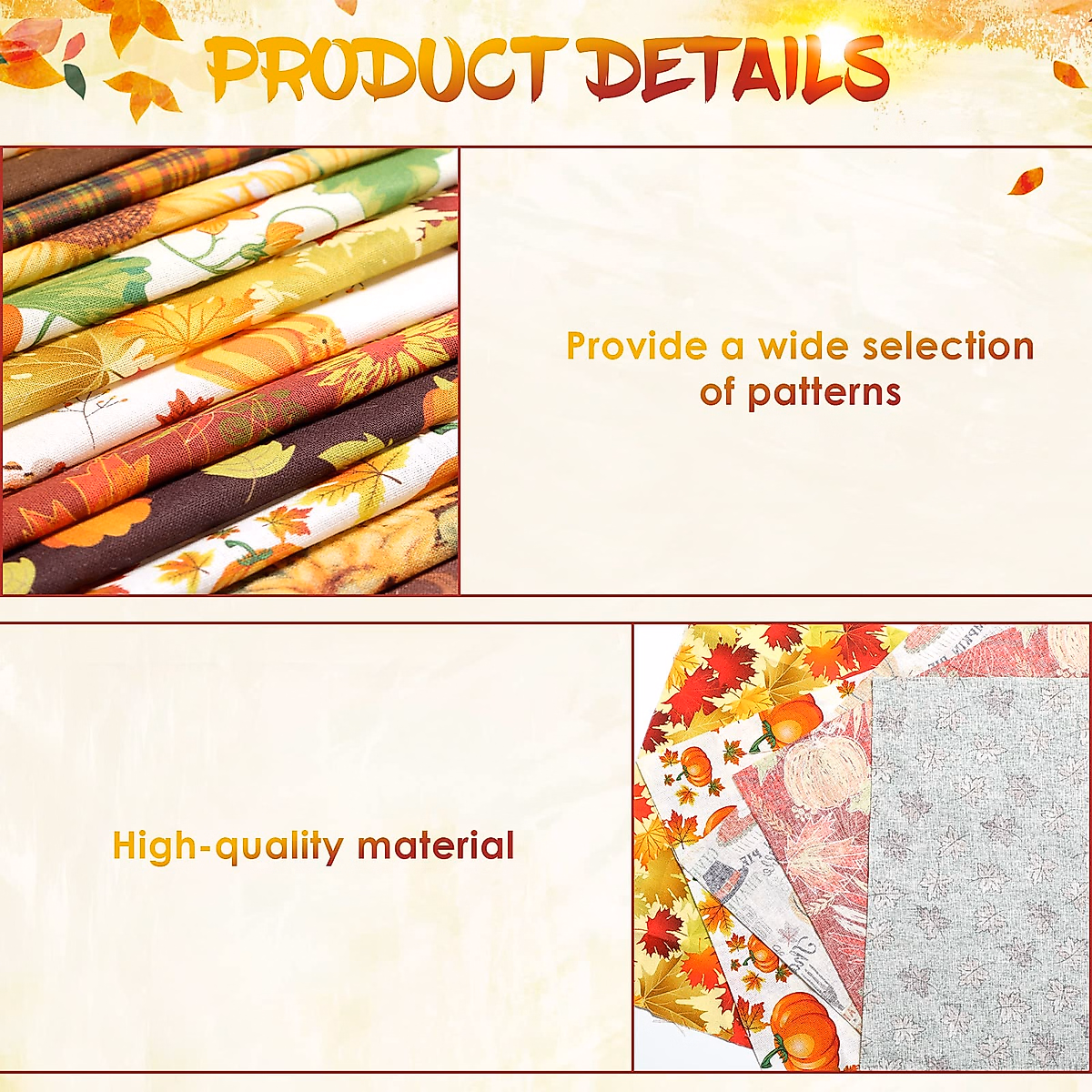 30Pcs Thanksgiving Fabric Assorted Fabric Fall Fabric Bundles Pumpkin Turkey Maple Fabric Plaid Quilting Fabric 10 x 10 Inch Thanksgiving Fabric Square Sheet for DIY Craft Quilting Sewing