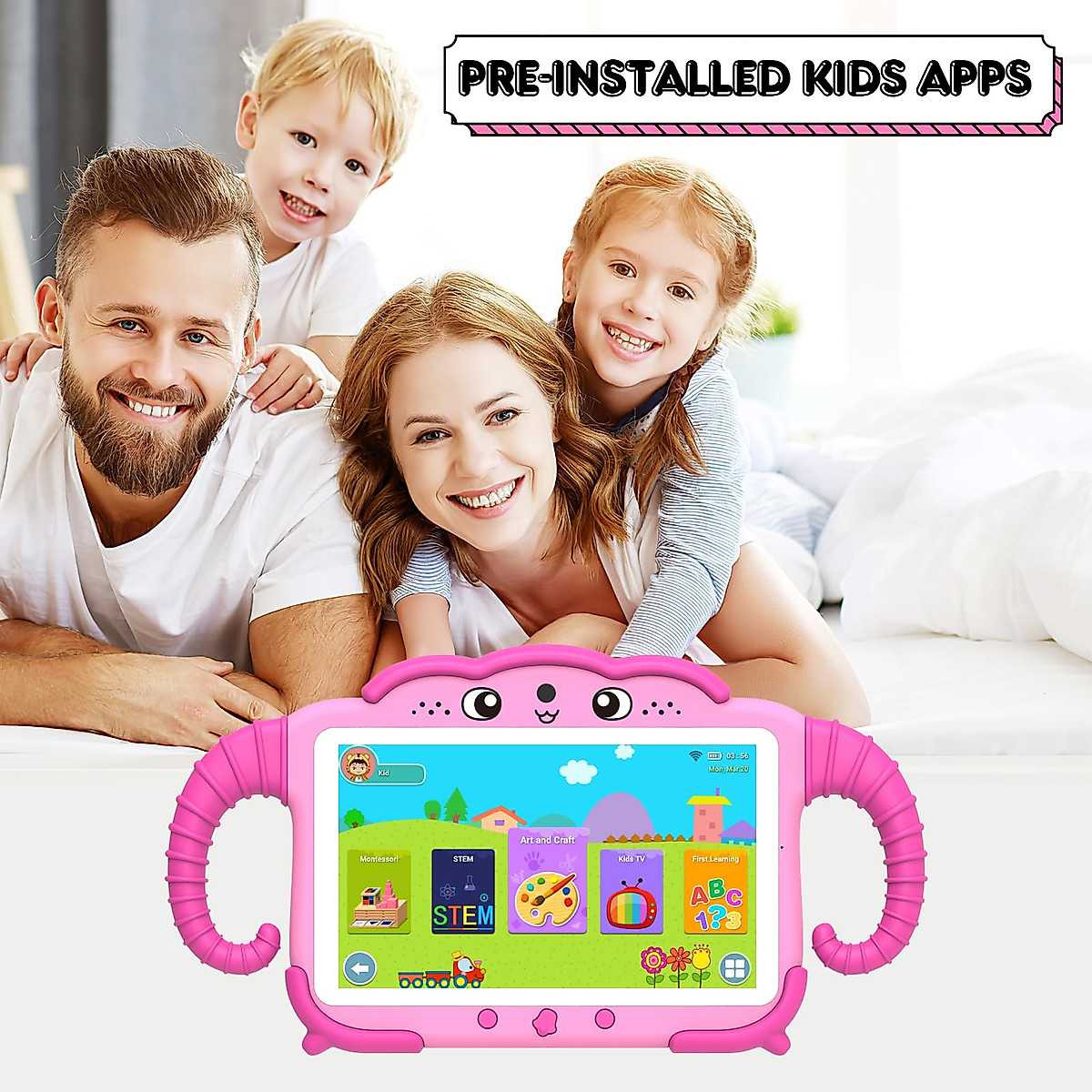 Kids Tablet 7" Tablet for Kids 64GB Toddler Tablet Kids Software Installed, Kids Android Learning Tablet with WiFi Case Dual Camera Parental Control for Toddlers Children Tablet YouTube Netflix