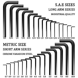 Kingsdun 30 Pcs Hex Key Set Metric/Imperial Short/Long Arm | SAE 0.028-3/8 inch | Metric 0.7-10 mm | Steel Allen Wrench Key for Furniture Assembly Bike Maintenance Disassemble Install Cars