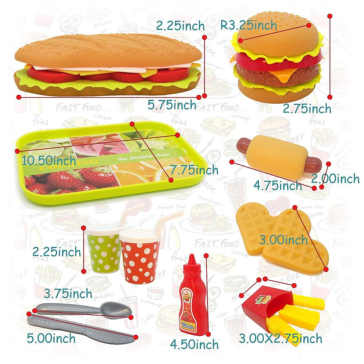 CAILLU Toddler Girls Toys Play Food Pretend Set,Food Green stem Kids Toys Burger,Boys Pretend Play