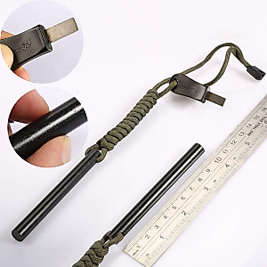 bayite 4 Inch Survival Ferrocerium Drilled Flint Fire Starter, Ferro Rod Kit with Paracord Landyard Handle and Striker, 4"(Long) x 3/8"(Diameter)