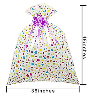WISHOPE 6 Pieces 48" Jumbo Plastic Gift Wrapping Bags Extra Large Gift Sack Giant Goody Bags XL Present Bags for Baby Shower New Parents Birthday Wedding Christmas with 6 Pieces Pull Bows