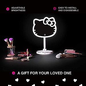 Impressions Vanity Hello Kitty Tabletop Mount LED Rechargeable Makeup Mirror with 360 Degree Rotation, Touch Sensor Desk Mirror with Light Strip and Adjustable Brightness