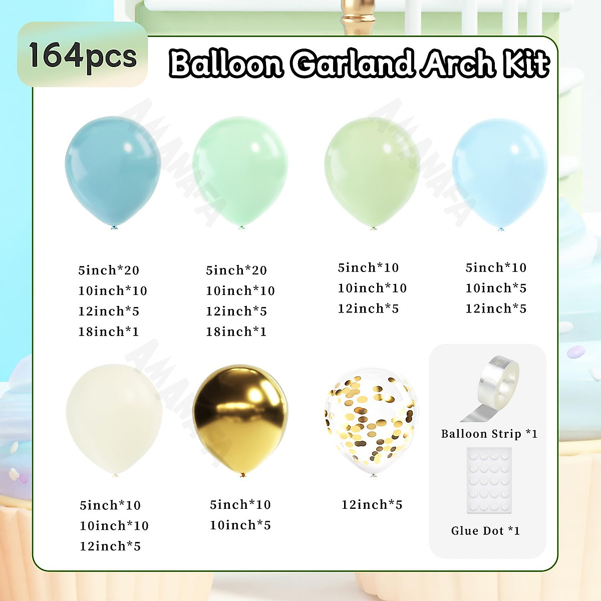 Dusty Blue Green Balloon Garland Arch Kit Blue Green White Sand Gold Confetti Balloons for Bridal Boho Birthday Party Backdrop Decorations