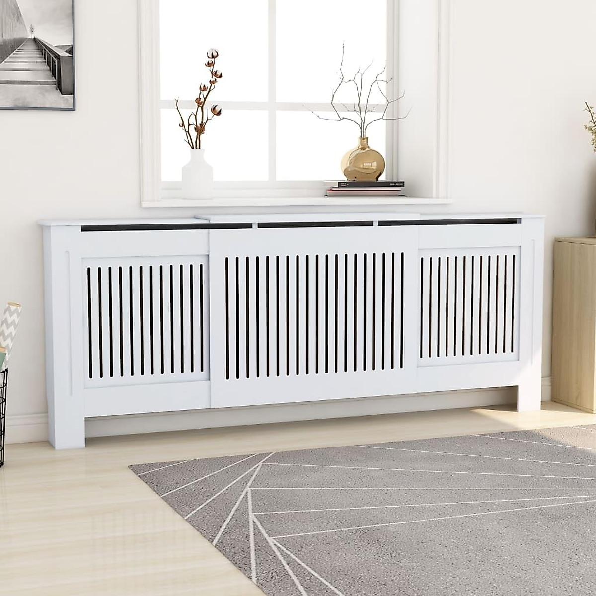 vidaXL Radiator Cover, Radiator Guard for Home Office, Heater Cover for Living Room Decorative, Heating Cabinet Protective Cover, White MDF