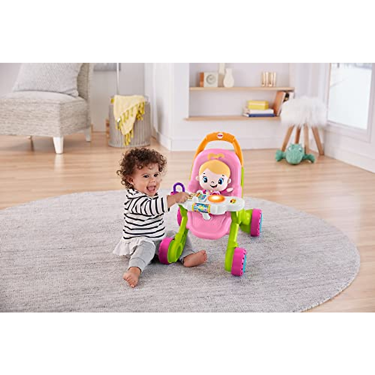 Fisher-Price Laugh & Learn Stroll & Learn Walker Gift Set, Musical Baby Walking Toy and Soft Doll for Infants Ages 9 Months and Older