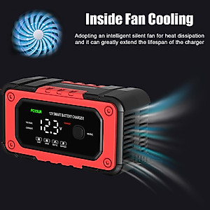 Car Battery Charger Automotive 12V 6A Portable Smart Automatic Trickle Charger Battery Maintainer Desulfator with LCD Display for Car Battery, Motorcycle, Lawn Mower, Lead Acid & ATV Batteries