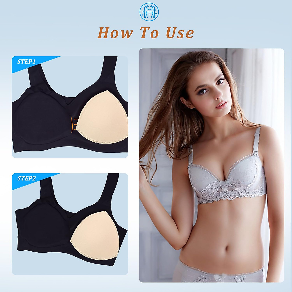 URSMART Bra Pads Inserts, Bra Cups Inserts,Removable Breathable Push up Bra Inserts for Sports Bra or Bikini Tops