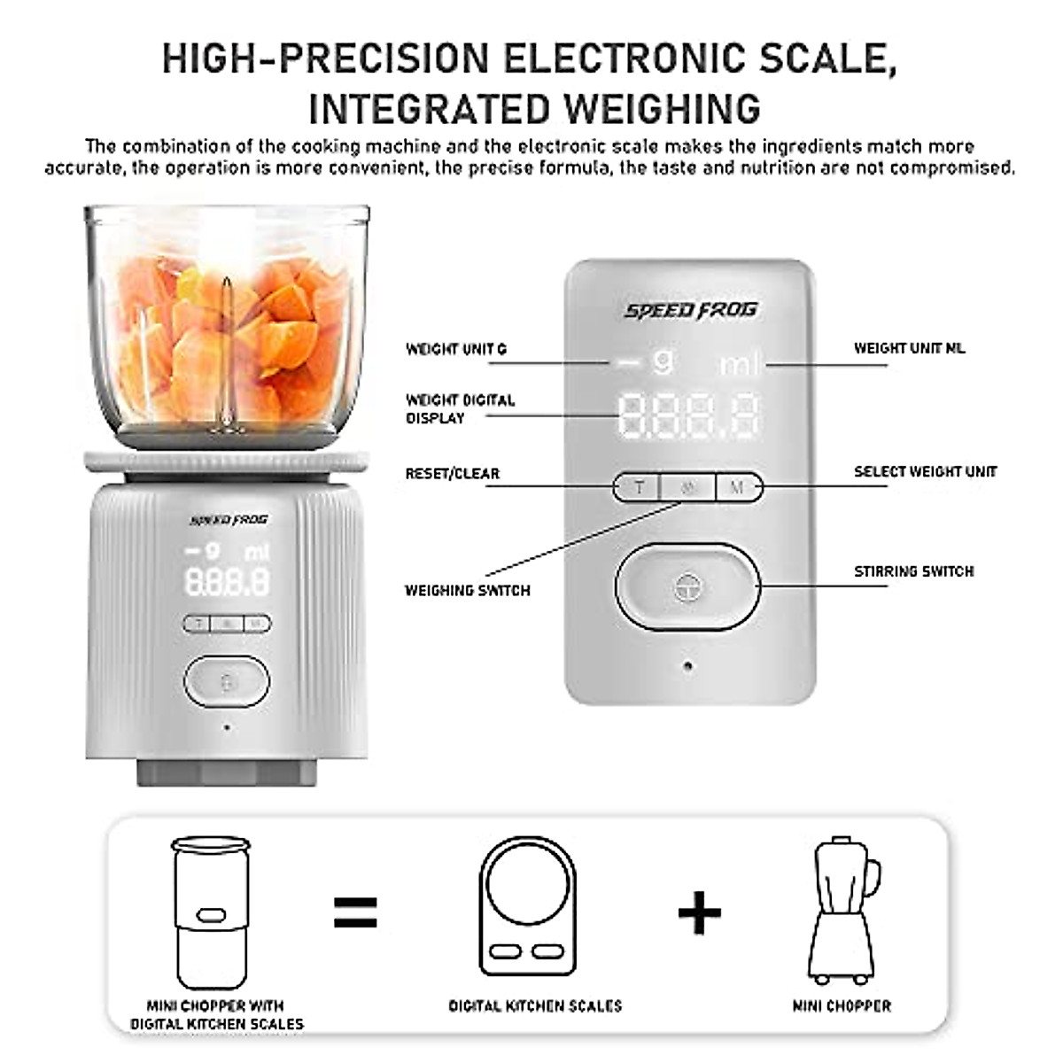 Baby Food Maker | Baby Food Processor with Kitchen Scale, Wireless Portable Food Chopper Electric, Suitable for Meat, Vegetables, Fruits, Spices, Baby Food (300ML)