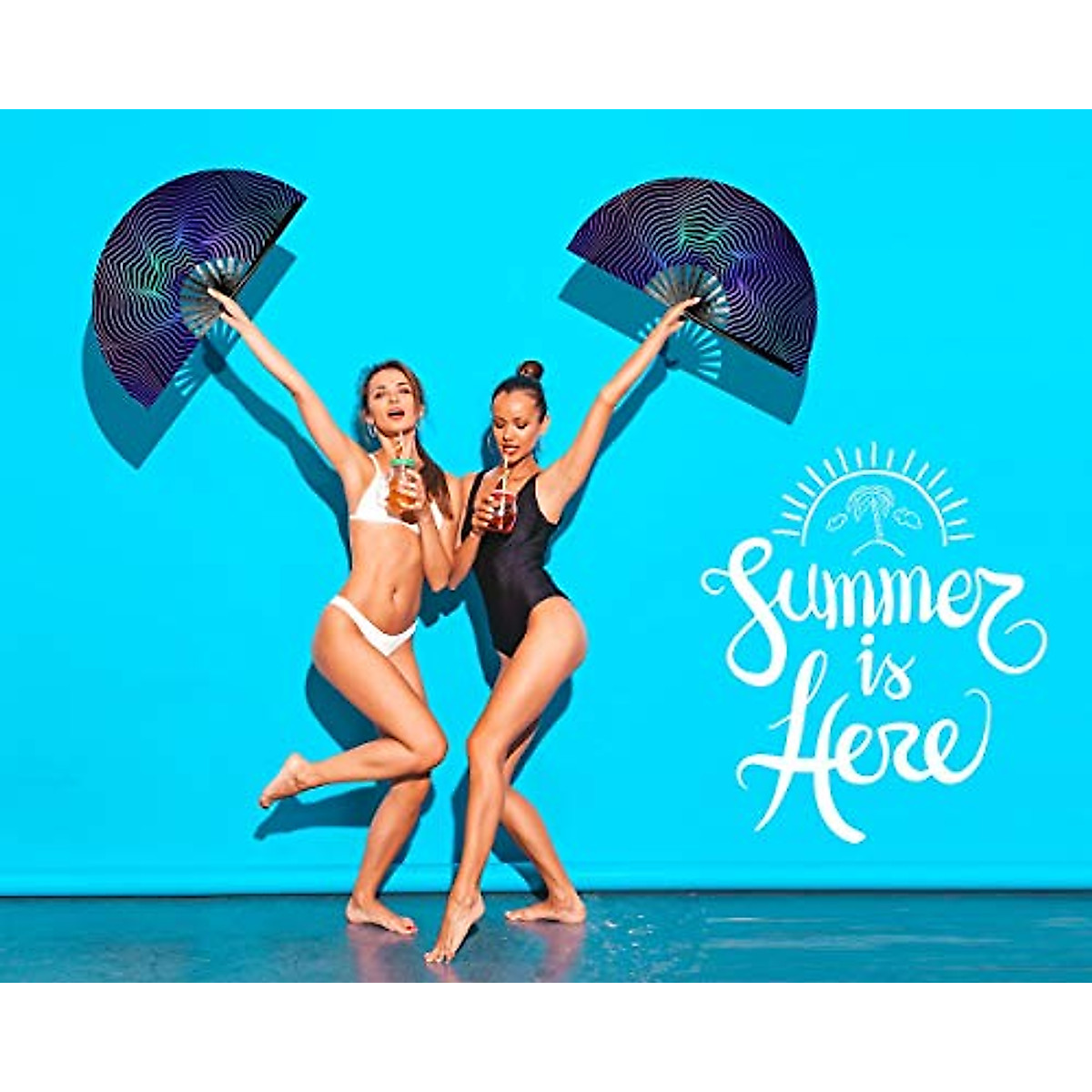 OMyTea Rave Clack Hand Fan for Men/Women - Large Chinese Japanese Bamboo Folding Handheld Fan - for EDM, Music Festival, Club, Event, Party, Dance, Performance, Decoration, Gift (Illusion Trippy)