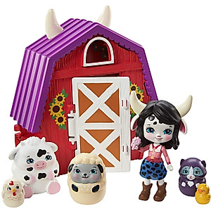 Enchantimals Secret Besties Farmhouse Playset with Small Doll House, Cambrie Cow Doll (3.5-inch), 5 Nesting Animal Figures & Accessory, Harvest Hills Toy Collection
