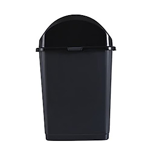 Superio Small 2.5 Gallon Plastic Trash Can with Swing Top Lid, Waste Bin for Under Desk, Office, Bedroom, Bathroom- 10 Qt, Grey/Black
