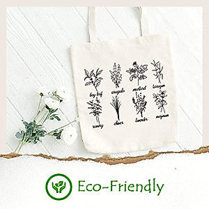 SAUIVD Herbs Canvas Tote Bag Garden Farmhouse Leaves Cotton Beach Tote Gift Bag for Women Mom Teacher
