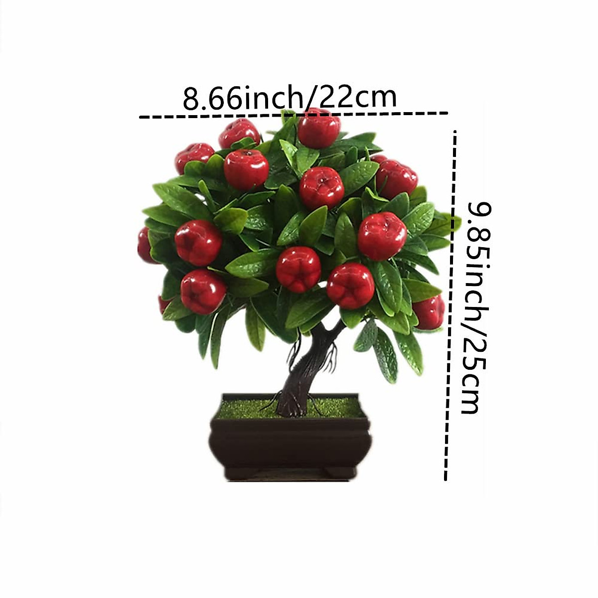 9.85 inch Artificial Potted Plants，Potted Plants Artificial Apple Tree, Artificial Fruit Apple Tree Bonsai Fake Greenery Plastic Pot,for Home Table Desk Office Bathroom Decor