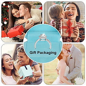 ATESSON S925 Platinum Plated Sterling Silver Engagement Rings,2ct Cut Diamond Ring for Women,4 Prong Moissanite Anniversary Promise Ring,Size Adjustable