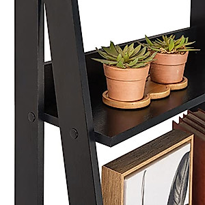 Madesa 5-Tier Ladder Shelf with Storage Space, Free Standing Bookshelf, Wood, 15" D x 24" W x 53" H - Black