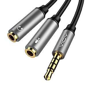 VIOY Mic Headphone Splitter, 3.5 mm Audio Headset Y Splitter Cable TRRS Male to 2 Female Separate Jack for PC Gaming Headset, PS4, Xbox One, Laptops, Tablet, Smartphone…