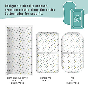 Featherhead™ 2-Pack Changing Pad Covers for Baby Boy & Girl - 100% Cotton Jersey - 16" x 32" - Ultra-Soft, Stretchy, & Lightweight Fitted Sheets (Polka Grey)