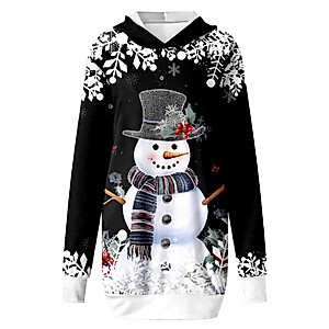 Maternity Christmas Dress, Women'S Fashion Loose Casual Pocket Long Sleeve Hoodie Printed Sweatshirt Top Funny Sweaters For Women Ugly Sweatshirt Shirts Plus Sweatshirt Tops (L, Black)