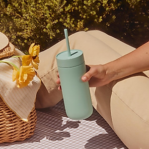 Fellow 20 oz Carter Cold Water Bottle for Water, Iced Tea, Coffee, Smoothies, Iced Coffee & more - Stainless Steel Vacuum-Insulated Iced Coffee tumbler with Spill Resistant lid and straw - Mint Chip