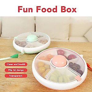 Snack Rotating Divider, Pinkish Fruit Spinner Organizer with Lid, Portable Livmo Snack Tray for Home Office Kids Lunch