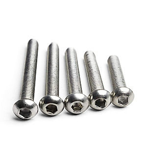 M5 x 20mm 25mm 30mm 35mm 40mm Button Head Socket Cap Screws Bolts, 304 Stainless Steel, Bright Finish, Metric Allen Hex Drive, Fully Threaded, 50PCS