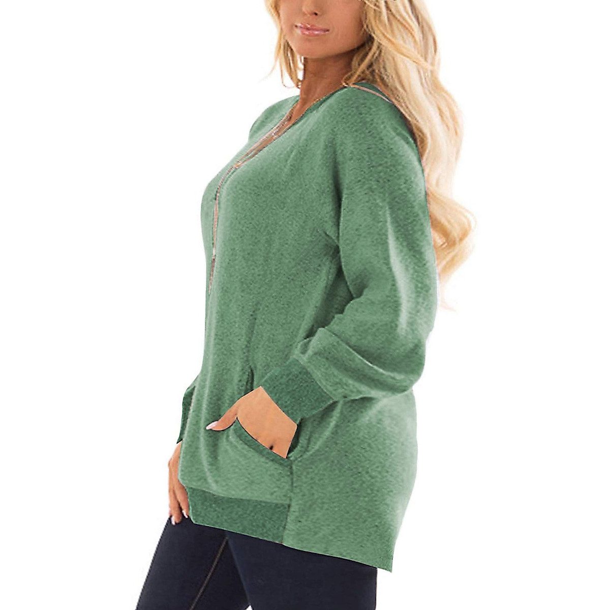 DOLNINE Plus Size Sweatshirts for Women Loose Oversized Tops Pockets Tunics Green-18W