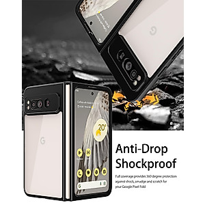 Foluu for Google Pixel Fold 2023 Case, [Not Yellowing] [Military Drop Protection] Shockproof Protective Phone Case Slim Thin Cover for Google Pixel Fold 2023 (Black+Clear)