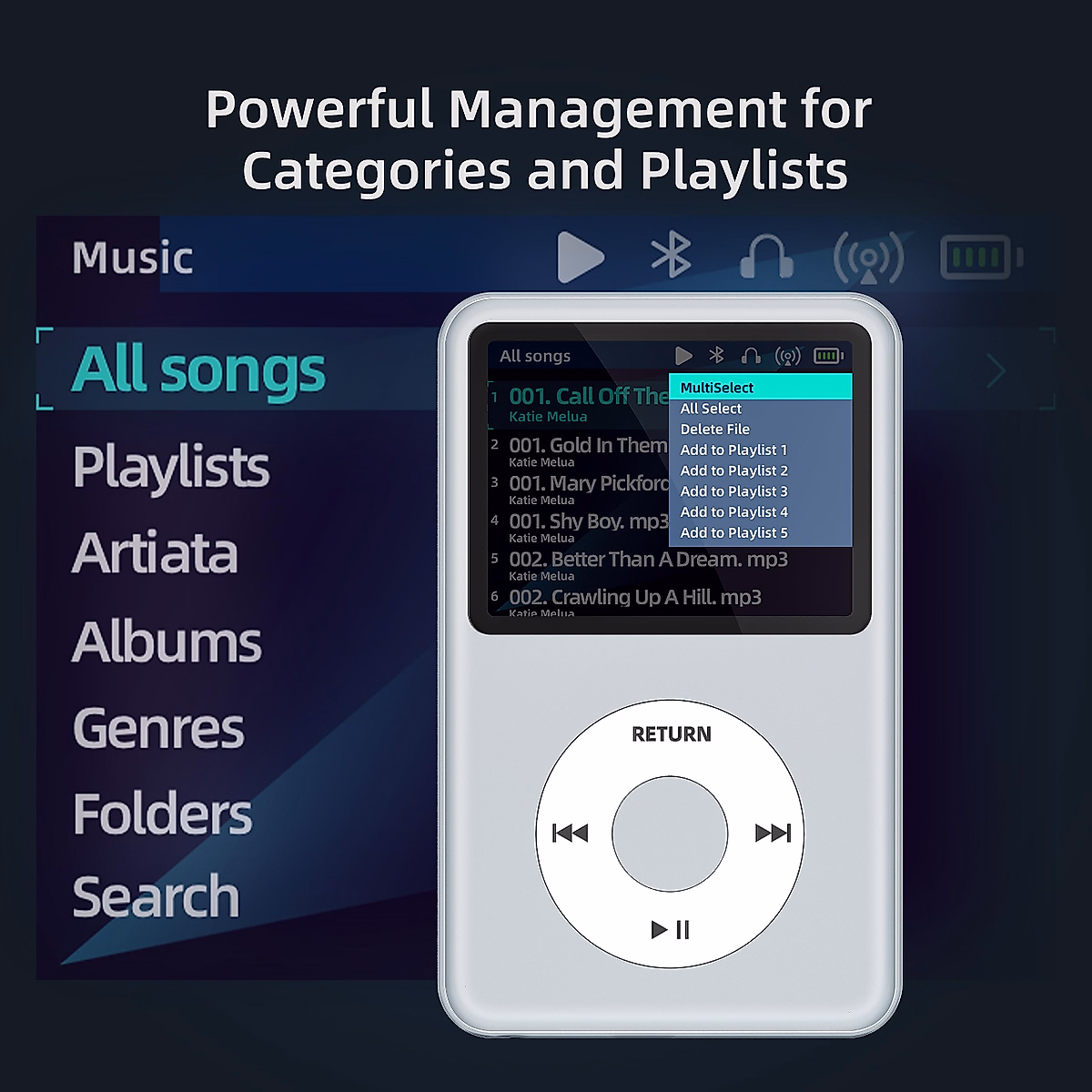 128G Innioasis Mp3 Player with Bluetooth, 2.4" Portable Mini HiFi Sound Bluetooth Walkman Digital Music Player with FM Radio Long Batter Life for Kids (Silver)