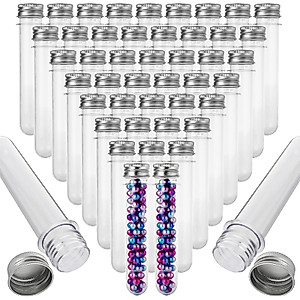 LANIAKEA 60pcs Test Tubes, 45 ML Clear Test Tubes with Screw Caps, Plastic Test Tubes Containers for for Bath Salts, Candy Storage, Scientific Party, Wedding Decorate, Plant Propagation, 140x25MM