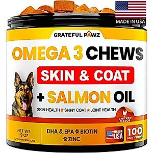 Omega 3 for Dogs - Fish Oil for Dogs Chews - Allergy and Dog Itch Relief - Dog Anti Shedding Supplement - Joint Health Treatment - Dog Skin and Coat Supplement - Salmon Oil - EPA & DHA Fatty Acids
