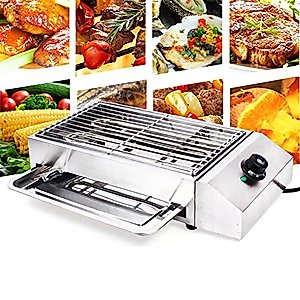 kitneed 110V 1800W Commercial Electric Grill, Steel Smokeless Smokeless Barbecue Grill, Portable Electric Grill Griddle with Grate & Oil Drip Tray for Courtyard Dinner, Outdoor, Party