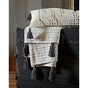 Foreside Home & Garden Gray Oversized 14x36 Handwoven Decorative Cotton Lumbar Throw Pillow with Hand Tied Tassels, 1 Count (Pack of 1)