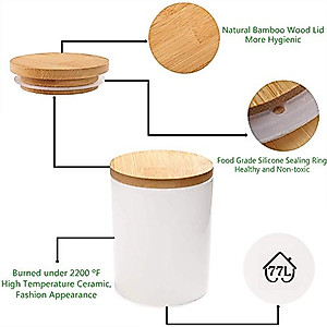 77L Food Storage Jar, 10.13 FL OZ (300 ML), Ceramic Food Storage Jar with Airtight Seal Bamboo Lid - Modern Design White Ceramic Food Storage Canister for Serving Tea, Coffee, Spice and More