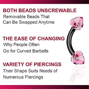 bodyjewellery 2Pcs 16g Curved Barbell Septum Cartilage Lobe Eyebrow Tragus Rook Helix Black Anodized Steel Hand Painted 03 Spike - 6mm