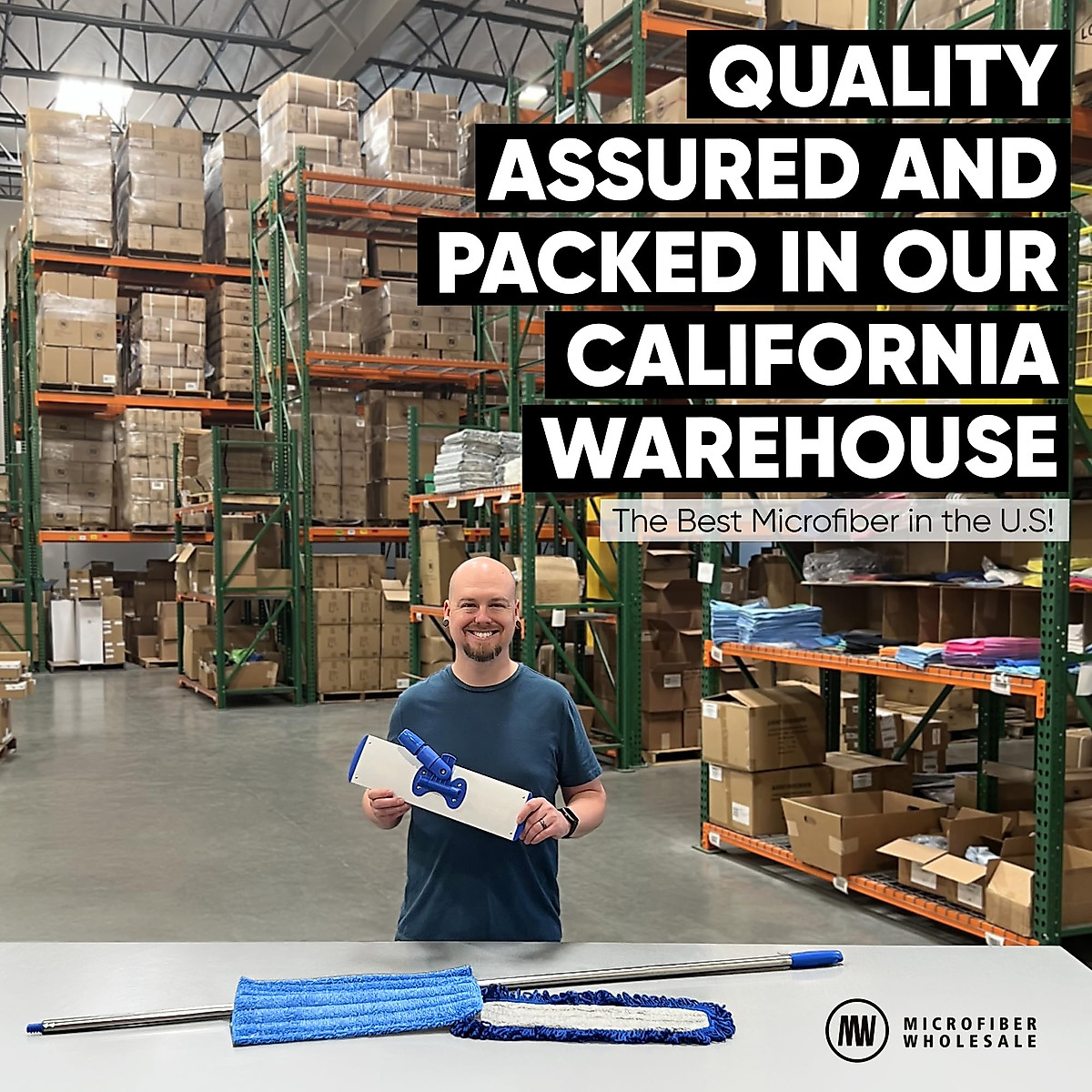 Microfiber Wholesale 24" Microfiber Mop System - Clean & Dust Hardwood, Laminate, & Tile Floors, Reusable Mop Heads, Adjustable Handle, Washable Micro Fiber Wet & Dry Pads, Industrial & Commercial