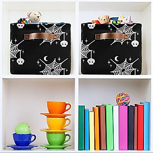 Halloween Spider Web Skull Storage Basket Bins Sturdy Toy Storage Organizer Bins Laundry Basket with Handles for Living Room Clothes Nursery Closet Shelf Playroom,2 pcs