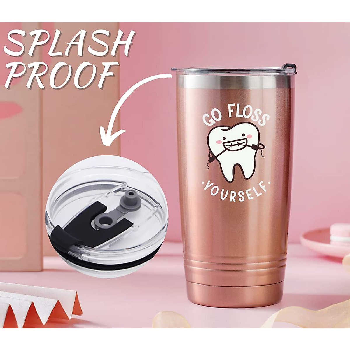 Dental Gifts for Dental Assistant, Dental Hygienist on Dental Assistants Recognition Week, National Dental Hygienists Week, Birthday and Christmas, 20oz Insulated Stainless Steel Tumbler - FLOSS