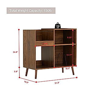 Wirrytor Vinyl Record Storage Cabinet with Power Outlet,Record Player Stand,Record Player Table Holds up to 250 Albums,Turntable Stand Display Shelf with Wood Legs for Living Room Bedroom,Walnut Brown
